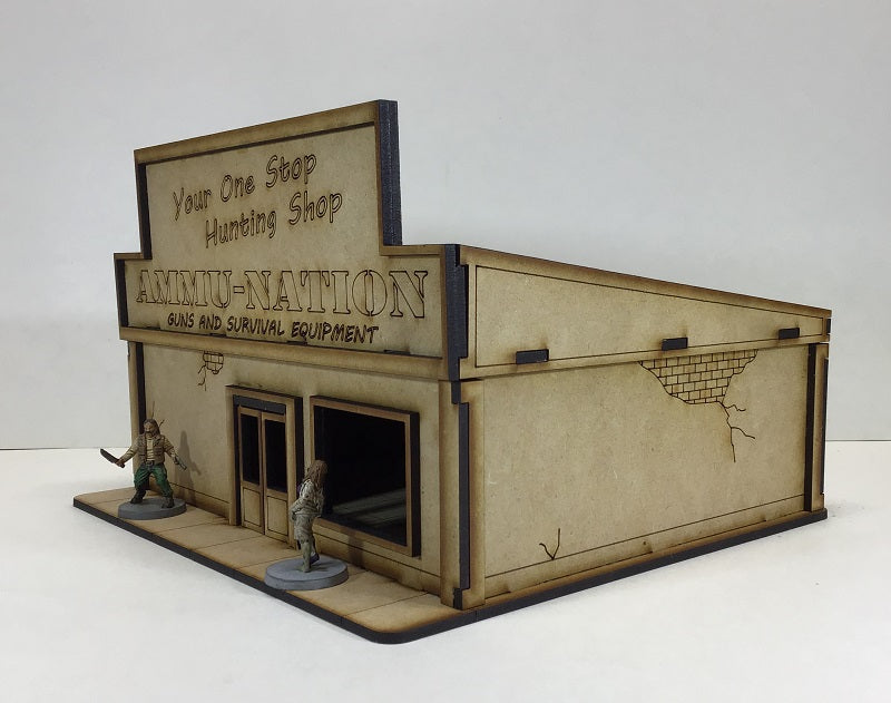 Ammu-Nation Shop v1 28mm Terrain MDF Building | Atomic Laser Cut Designs