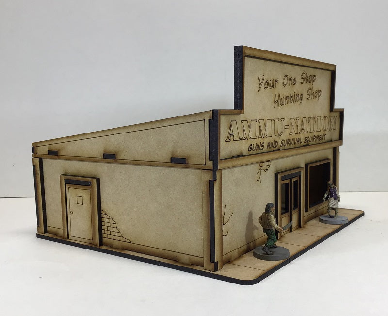 Ammu-Nation Shop v1 28mm Terrain MDF Building | Atomic Laser Cut Designs